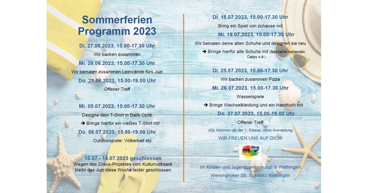 Sommerferien Programm im Kinder- und Jugendzentrum in Wettringen | Gemeinde Wettringen